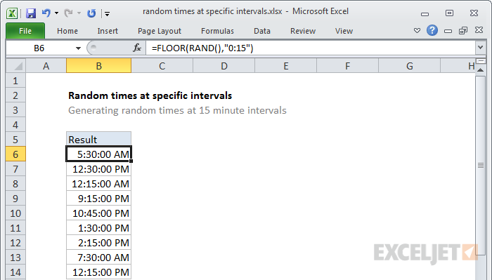 Random Times At Specific Intervals Excel Formula Exceljet